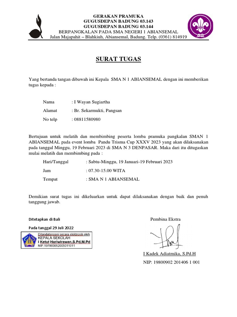 Surat Tugas Pramuka | PDF