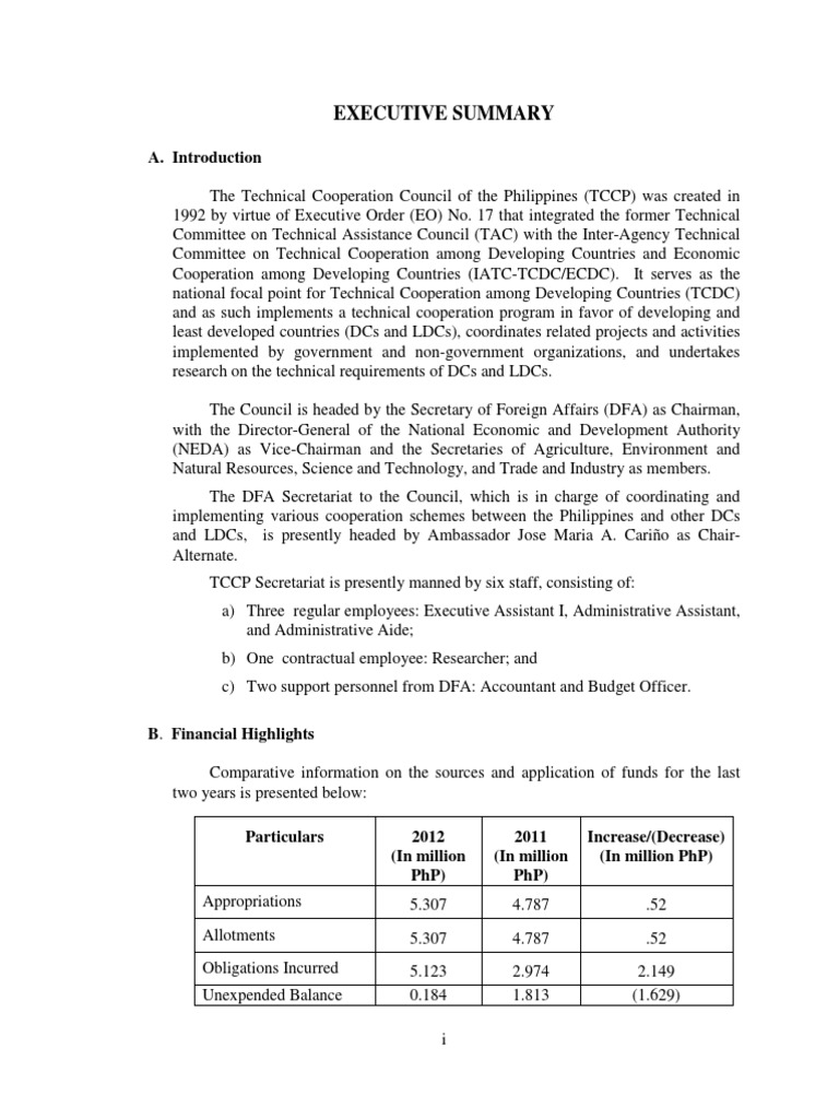 Technical Cooperation Council of The Philippines Executive Summary 2012 | PDF | Economies | Business