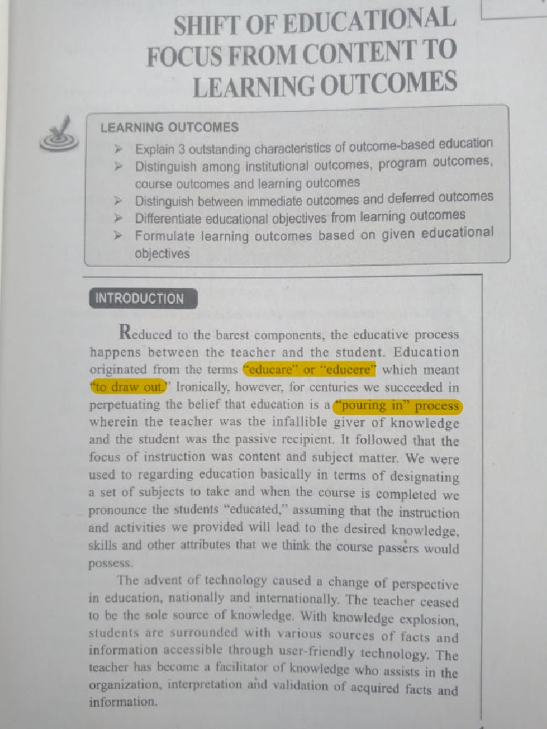 Shift of Educational Focus From Content To Learning Outcomes | PDF