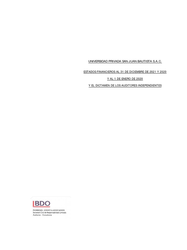 6.01 Universidad Privada San Juan Bautista S A C - EEFF 2021 | PDF | Auditoría | normas ...