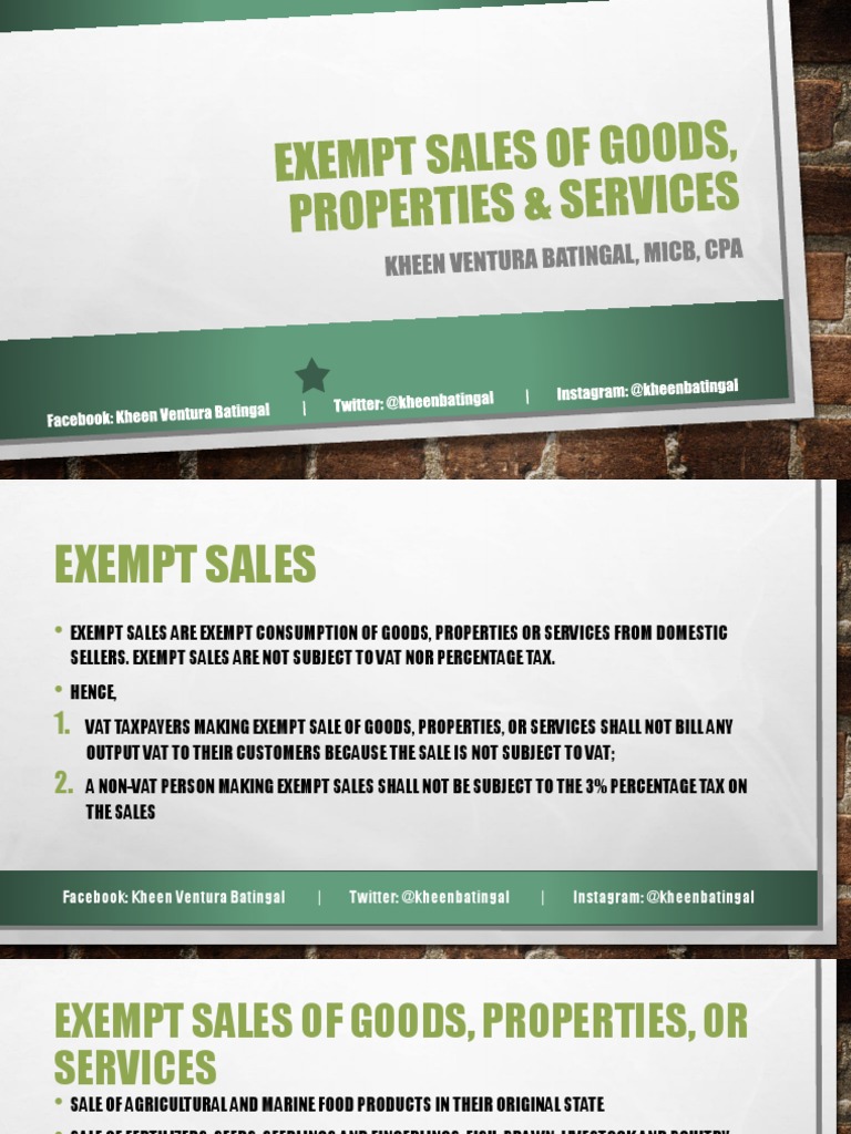 Chapter 4 Exempt Sales of Goods Properties Services | PDF | Value Added ...