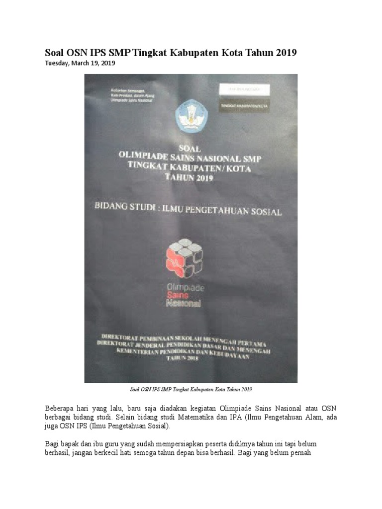 Soal OSN IPS SMPTahun 2019 | PDF
