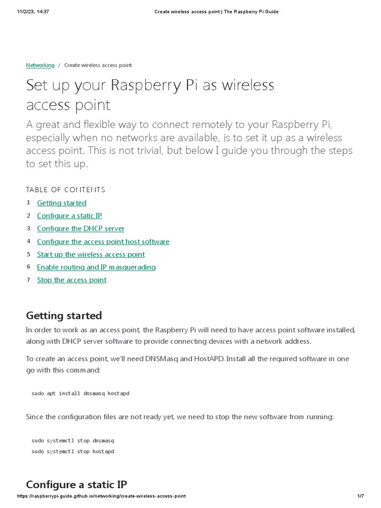 Create Wireless Access Point - The Raspberry Pi Guide | PDF | Ip ...