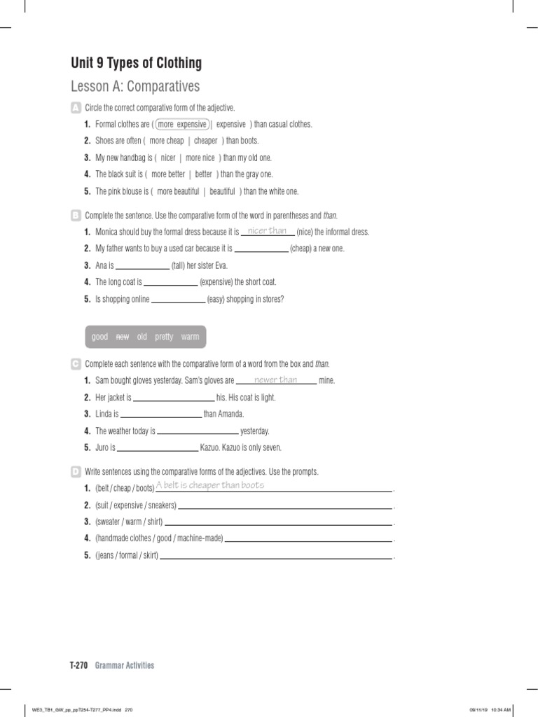 World English 3e Level 1 Grammar Activities Unit 9 Lesson A | PDF | Softlines (Retail) | Fashion