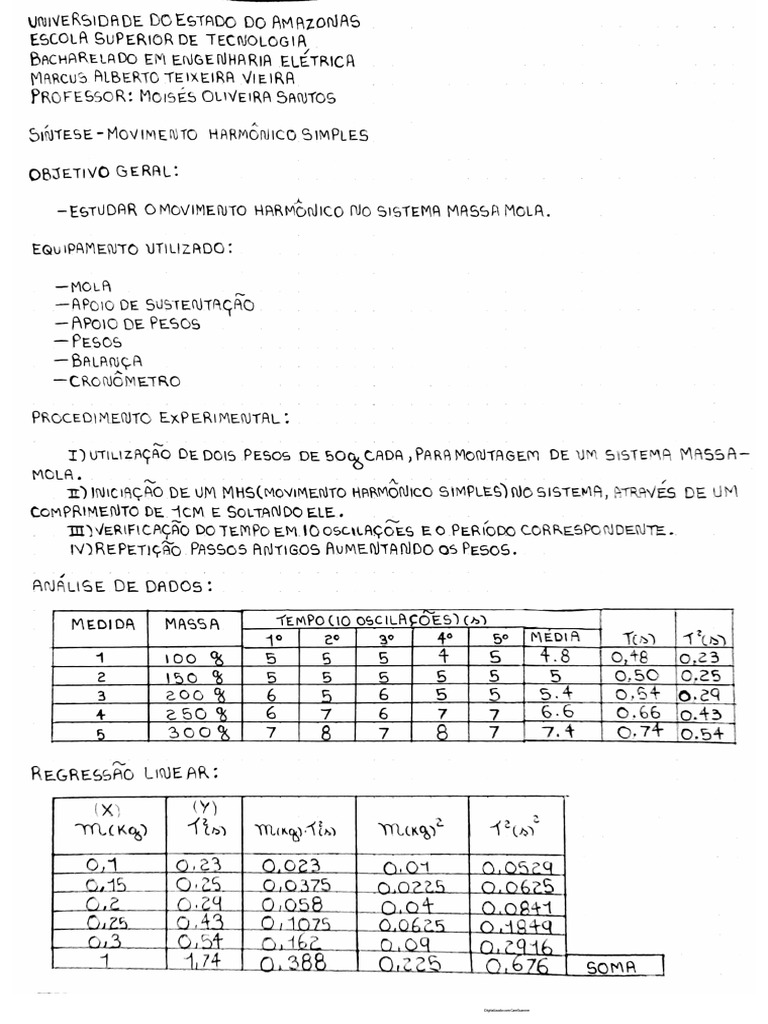 Movimento Harmonico Simples-Marcus Vieira | PDF