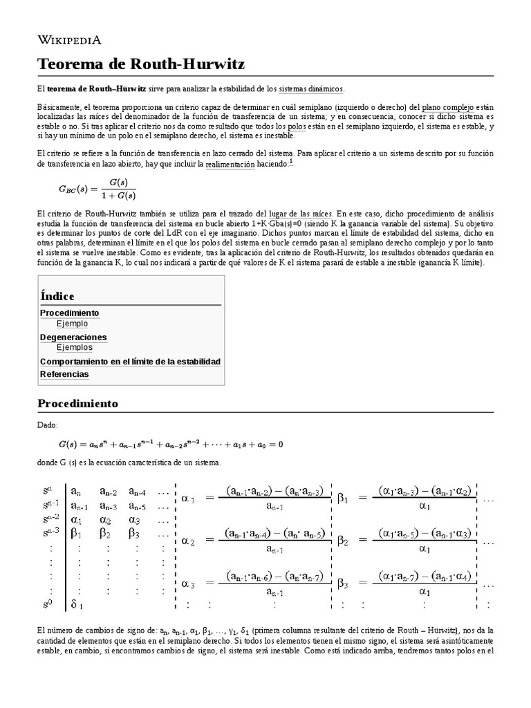 Teorema de Routh-Hurwitz | PDF | Objetos matemáticos | Análisis matemático