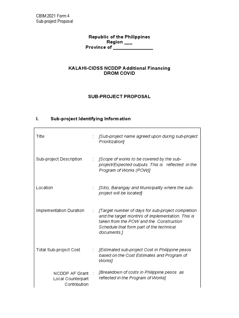 CBIM 2021 Form 4 - Sub-Project Proposal Template | PDF | Inventory | Economies