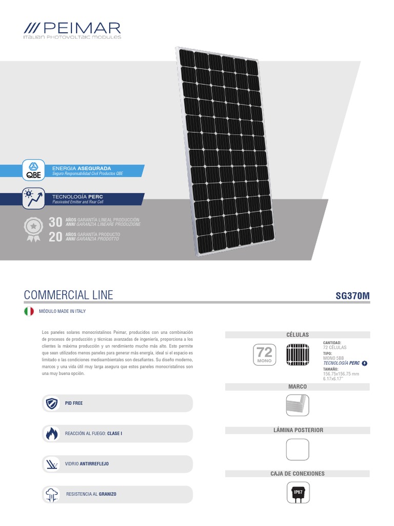Ficha Tecnica de Panel Solar 370W Monocristalino Peimar | PDF ...