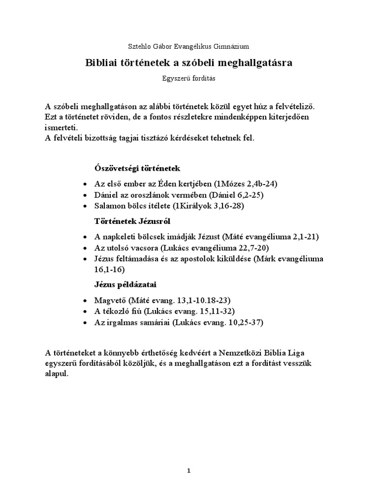 Bibliai Tortenetek A Szobeli Meghallgatasra EFO | PDF