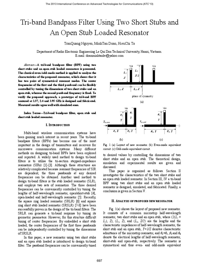 Tri-Band Bandpass Filter Using Two Short Stubs and An Open Stub Loaded Resonator | PDF | Filter ...