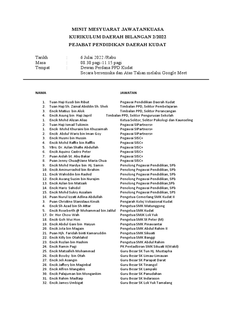Minit Mesyuarat JKKD Bil 2 2022 | PDF