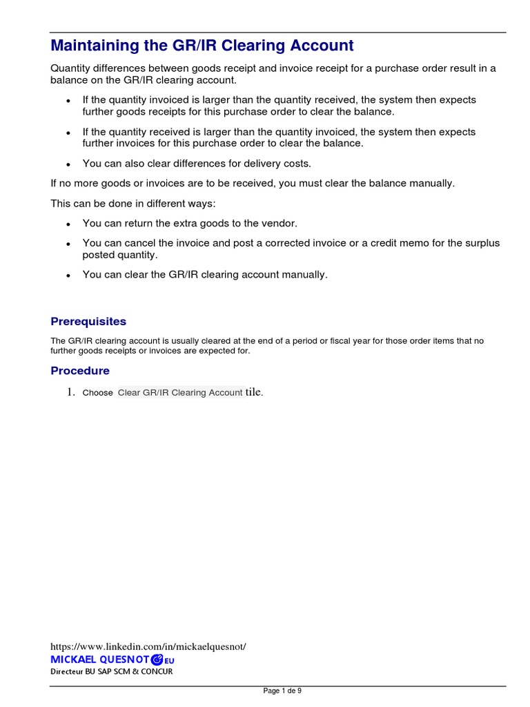 Maintaining The GR IR Clearing Account 1676124529 | PDF | Invoice | Receipt