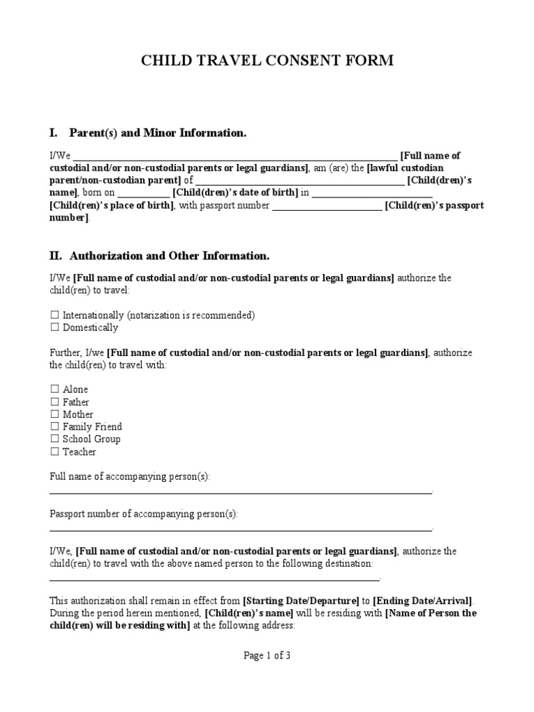 Child Travel Consent Template | PDF | Child Custody | Justice