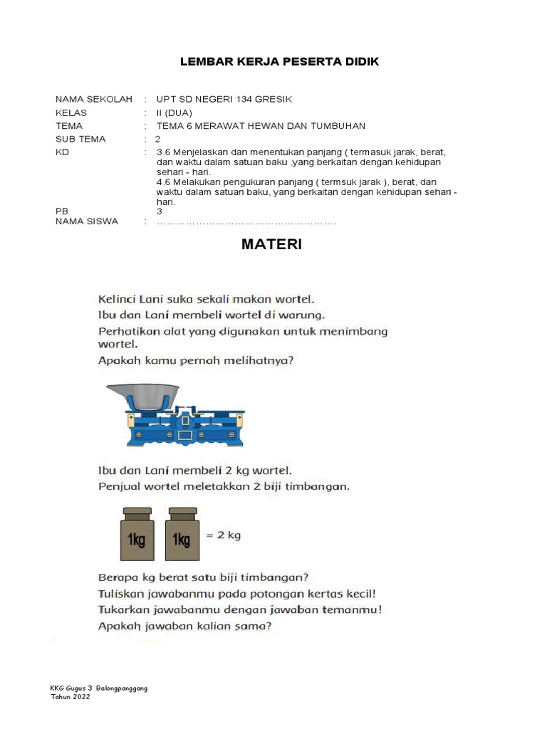 LKPD Kelas 2 MTK Tema 6 PB 3 | PDF | Metode & Bahan Ajar
