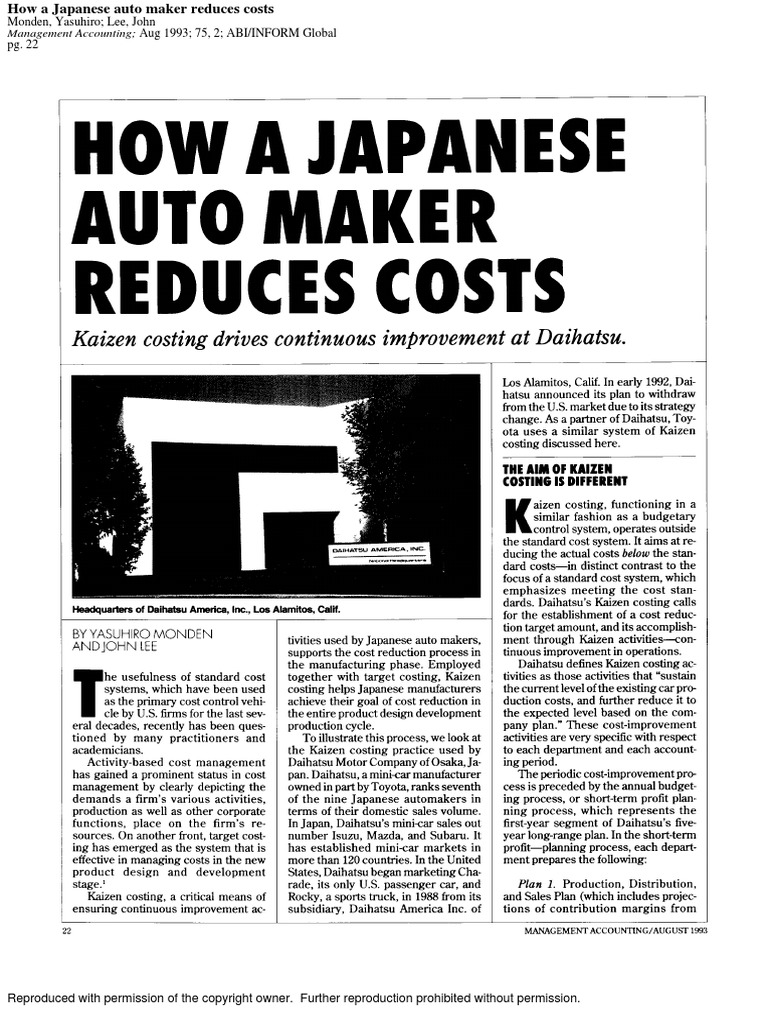 How A Japanese Auto Maker Reduces Costs | PDF | Finance & Money Management