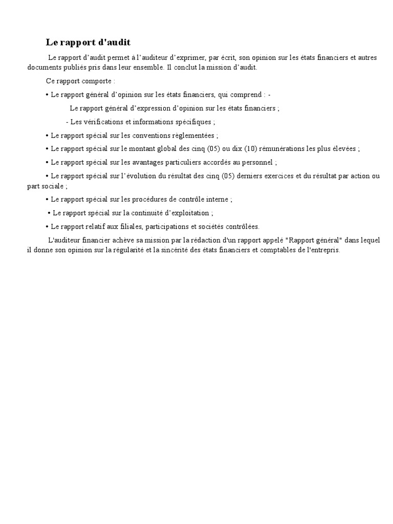 Rapport | PDF | Audit financier | Audit