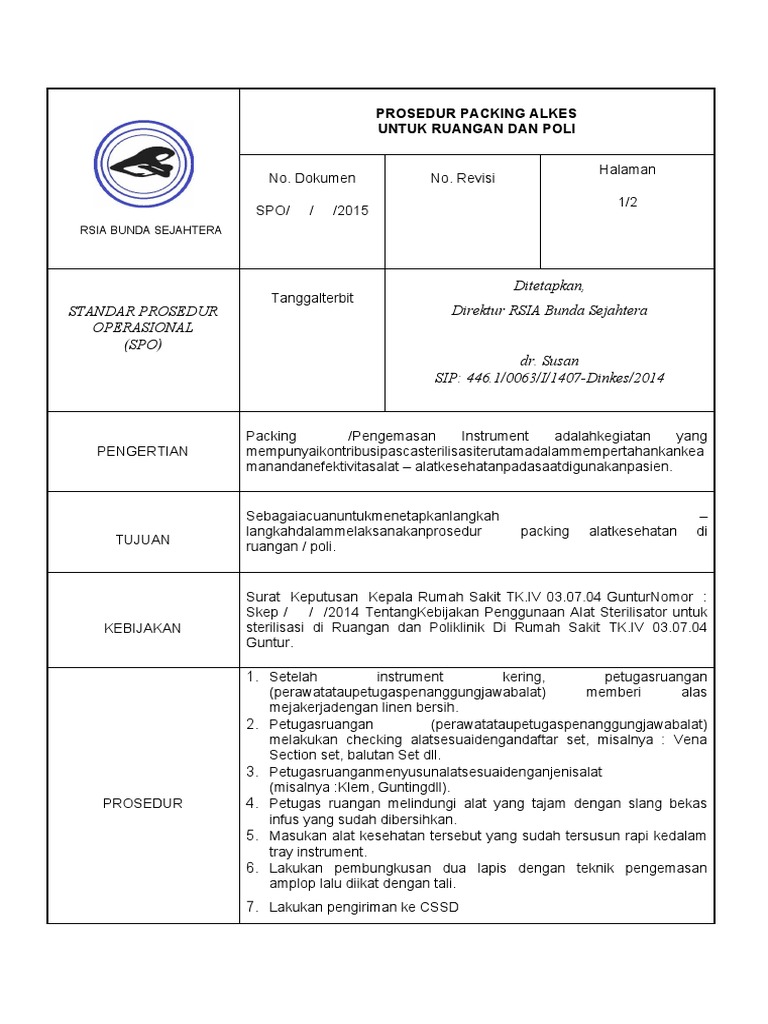 Sop Prosedur Packing Alkes Untuk Ruangan Dan Poli | PDF | Teknologi & Rekayasa