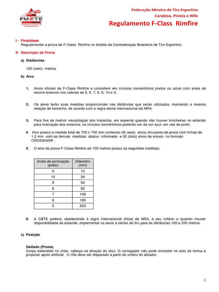 Regulamento F-Class Rimfire | PDF | Rifle | Armas de fogo