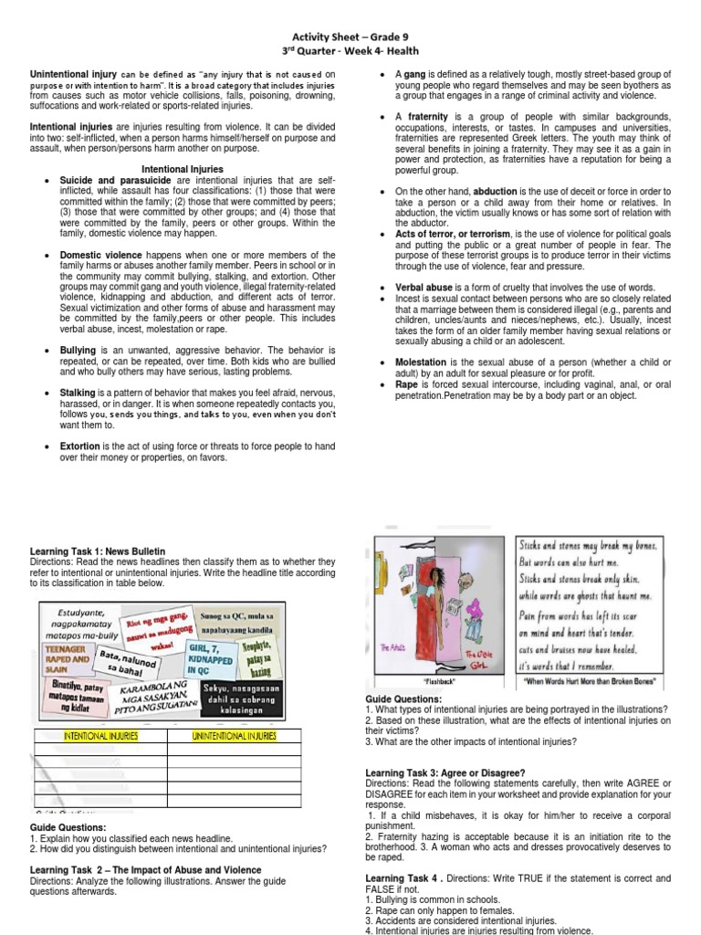 G9 Activity Sheet Health Week 4 | PDF | Sexual Abuse | Sexual Intercourse