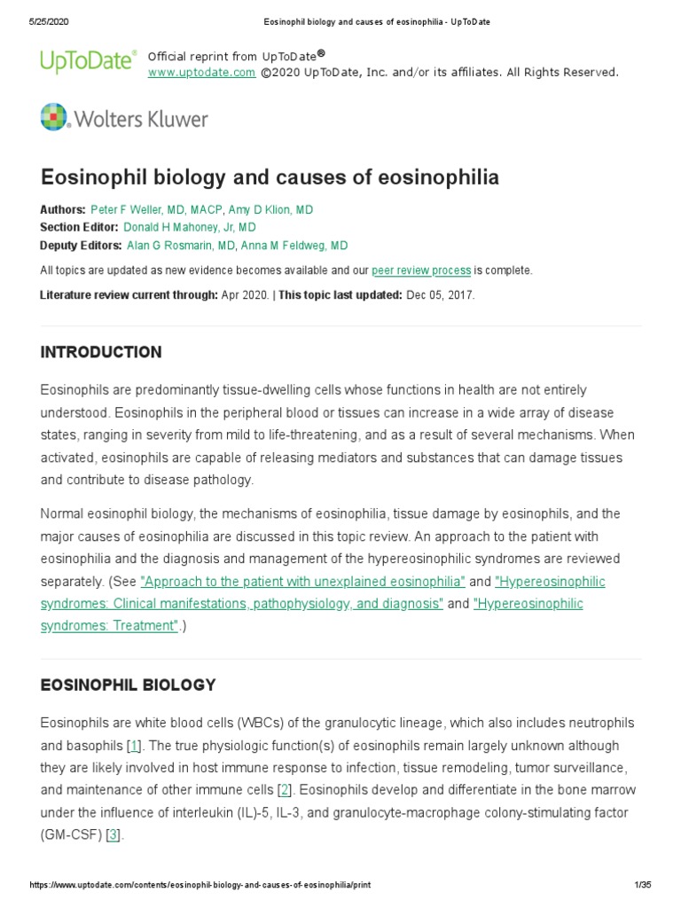 Eosinophil Biology and Causes of Eosinophilia - UpToDate | PDF ...