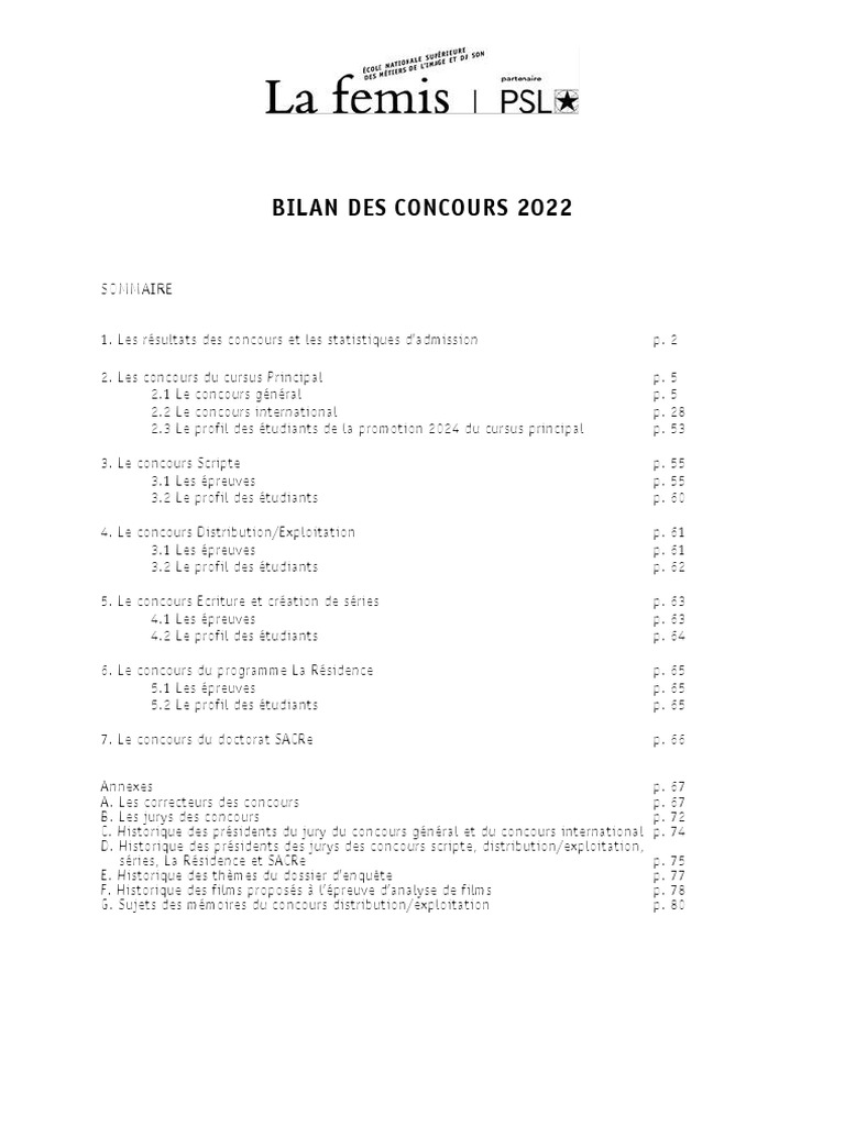 Bilan des concours Fémis 2022 | PDF | Cinématographie