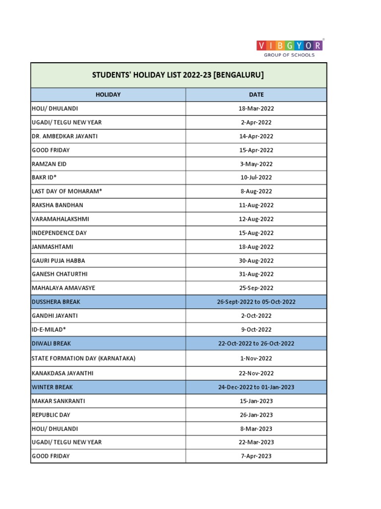 Annexure - A - Students Holiday List | PDF Annexure - A - Students Holiday List | PDF