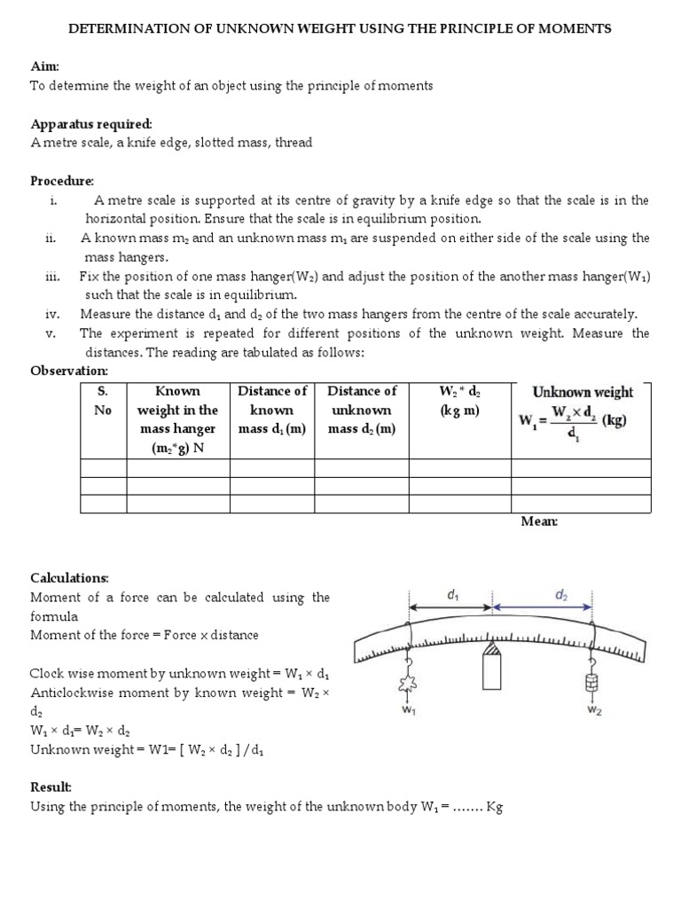 Determination of Weight of An Object Using The Principle of Moments | PDF