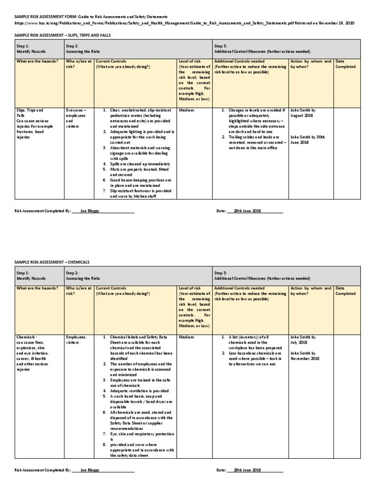 Sample Risk Assessment Form | PDF | Risk | Hazards