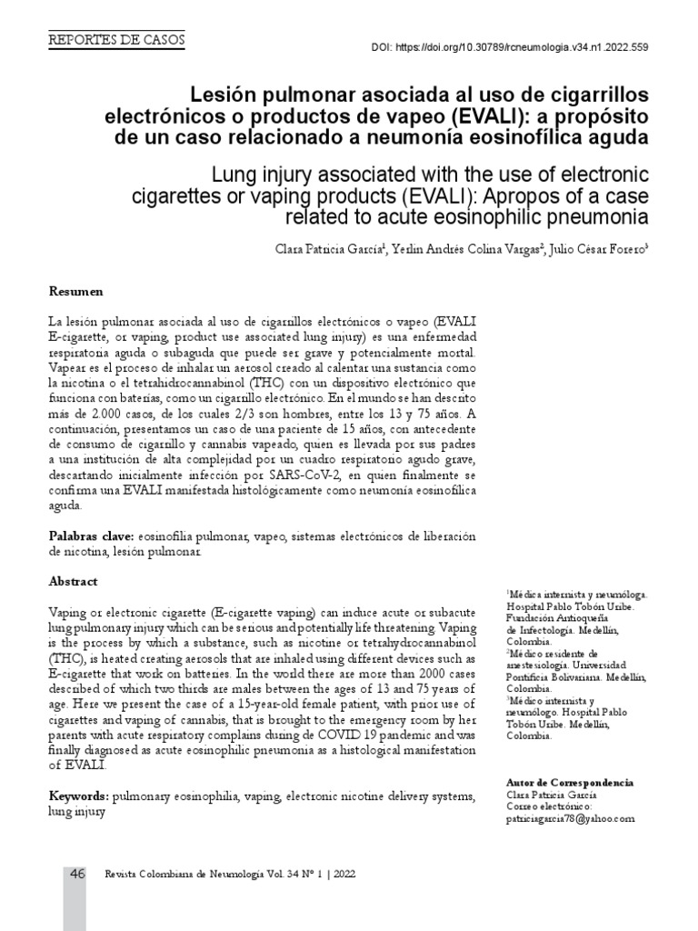 EVALI: Caso de neumonía eosinofílica | PDF | Neumonía | Especialidades ...