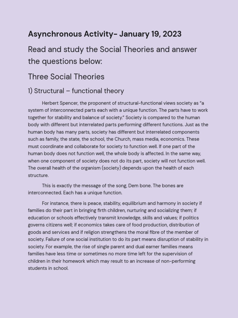 Social Theories - Asynchronous Activity - January 19, 2023-1 | PDF ...