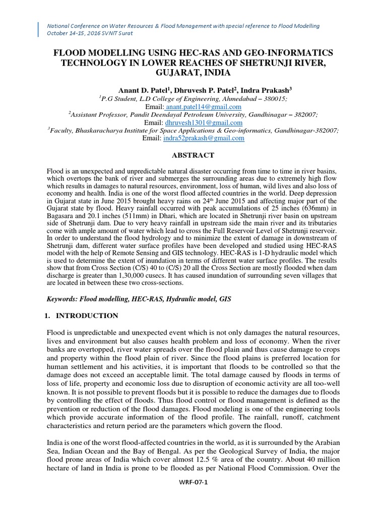 Flood Modelling Using Hec-Ras and Geo Informatics Technology in Lower Reaches of Shetrunji River ...