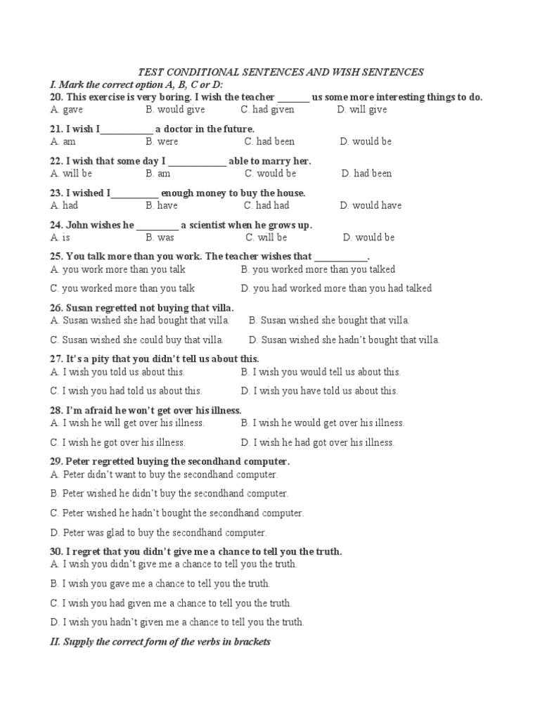 3rd TEST CONDITIONAL SENTENCES AND WISH SENTENCES | PDF