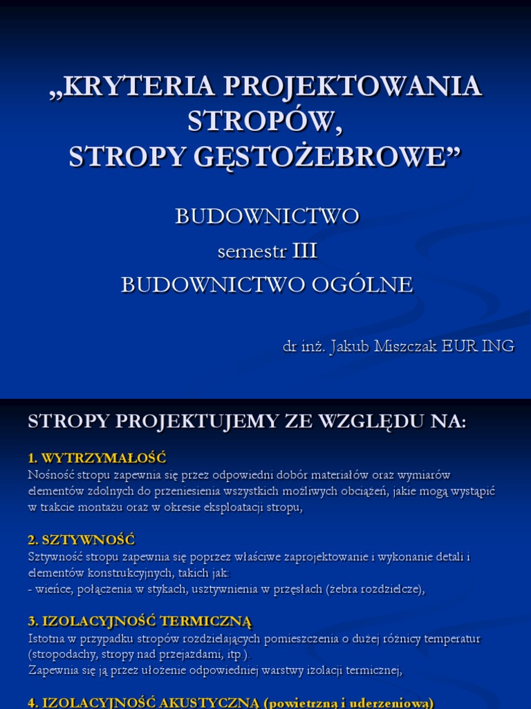 Wyklad 6 I 7 - Stropy Gęstożebrowe | PDF