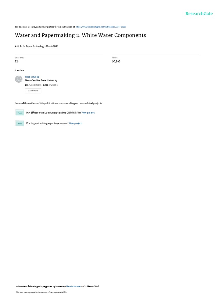 Papermakers' Guide to White Water | PDF | Pulp (Paper) | Paper