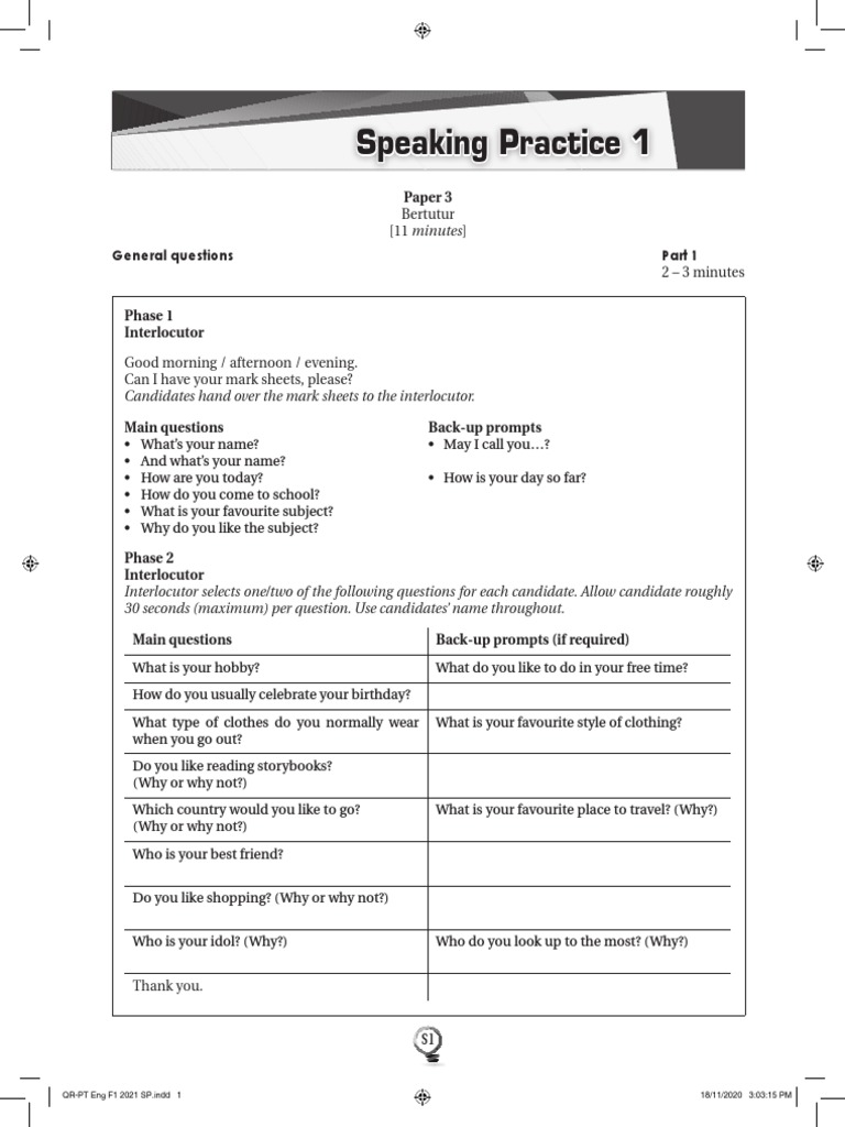 Speaking Practice 1 & 2 | PDF