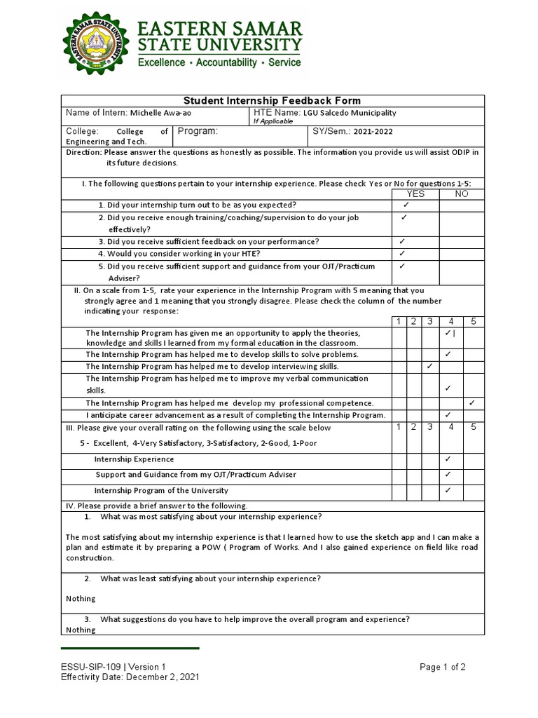 ESSU-SIP-109-V1 My Answer | PDF | Internship | Job Hunting