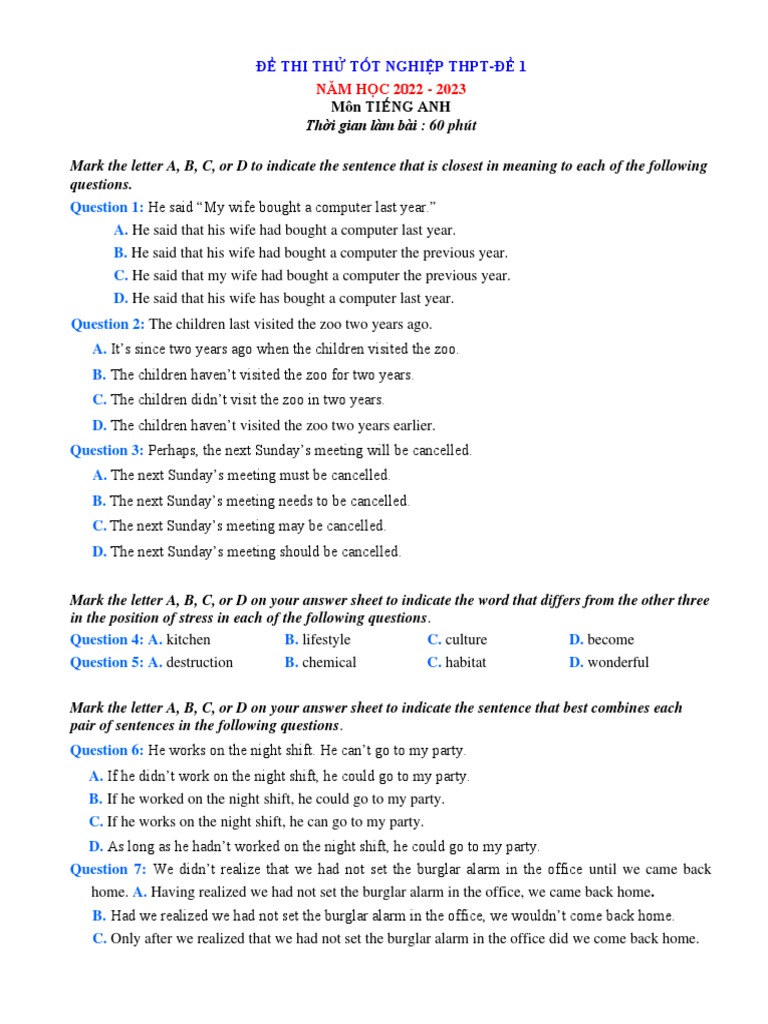 Analysis of a Vietnamese High School Graduation Practice Test - Reading ...
