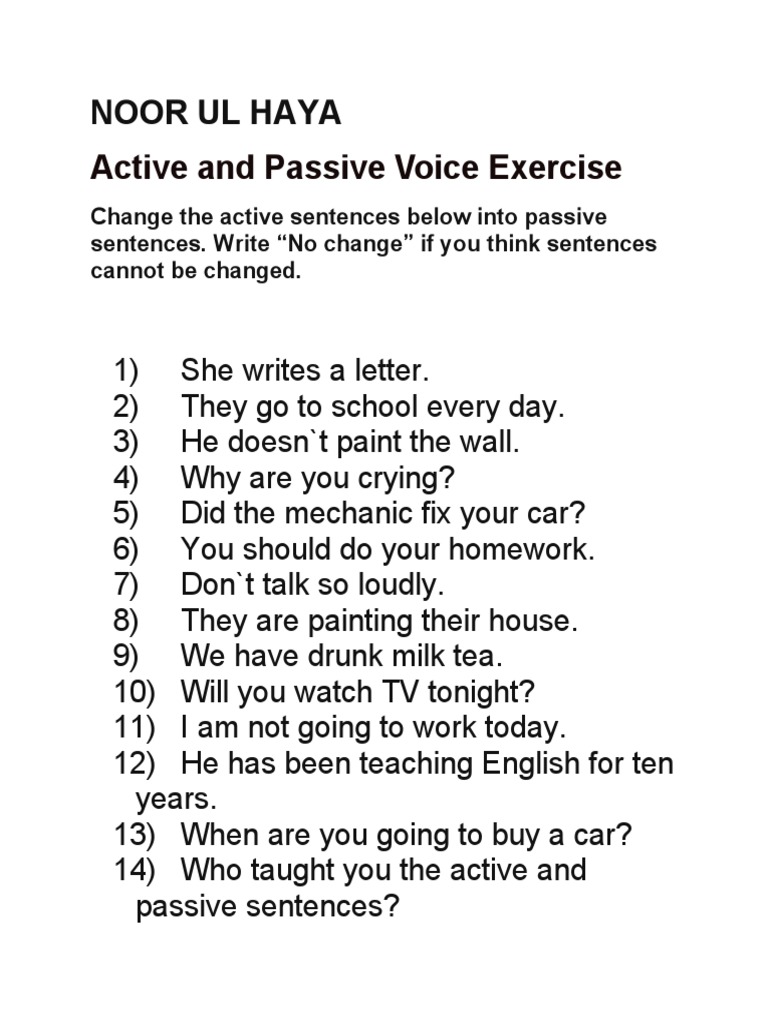 Active to Passive Voice Exercises | PDF | Games & Activities
