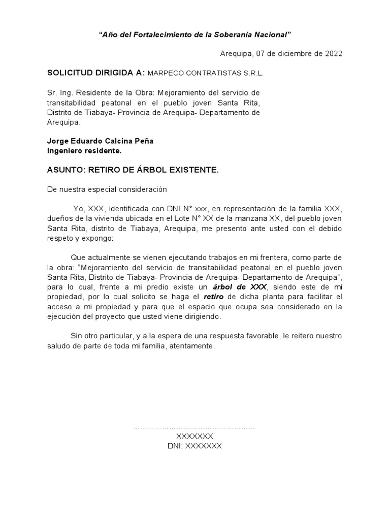Solicitud Retiro de Arbol | PDF