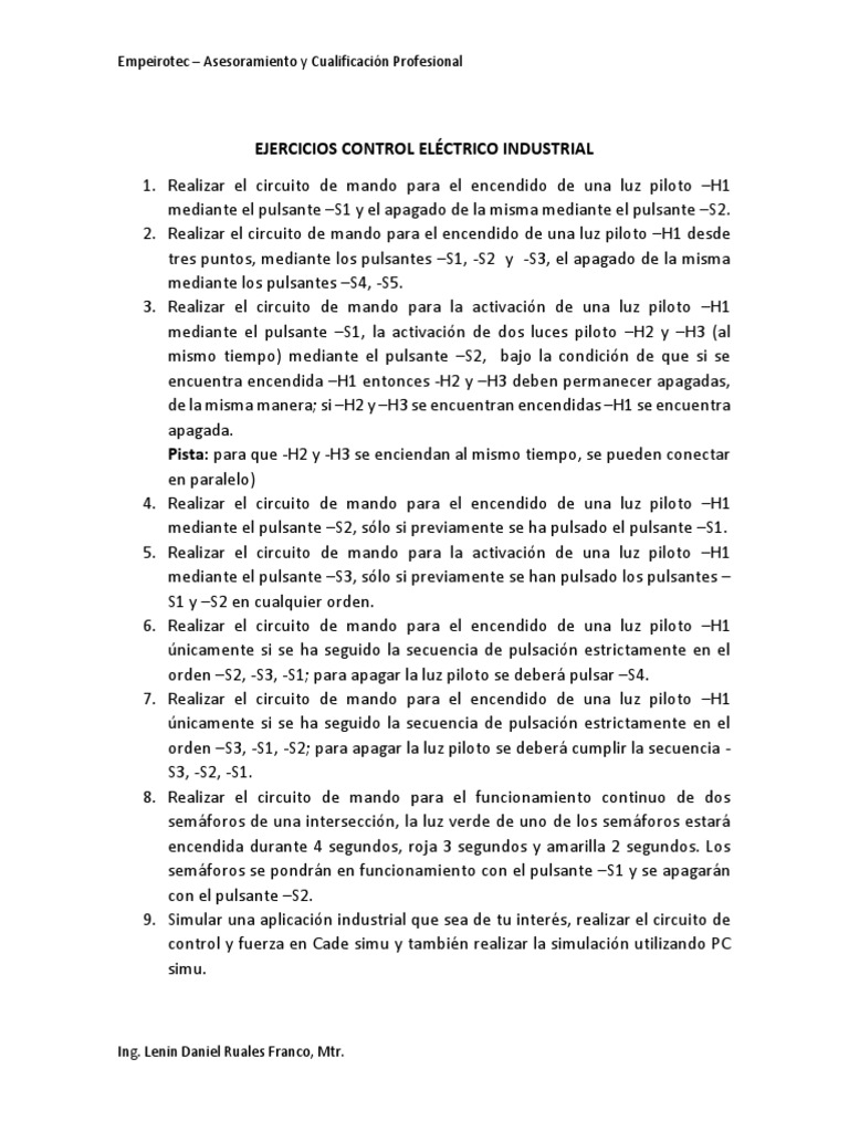 Ejercicios de Control Eléctrico Industrial | PDF