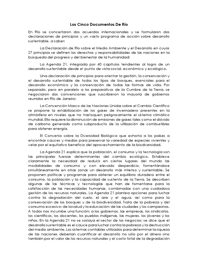 Los Cinco Documentos de Río | PDF | Desarrollo sostenible | Biodiversidad