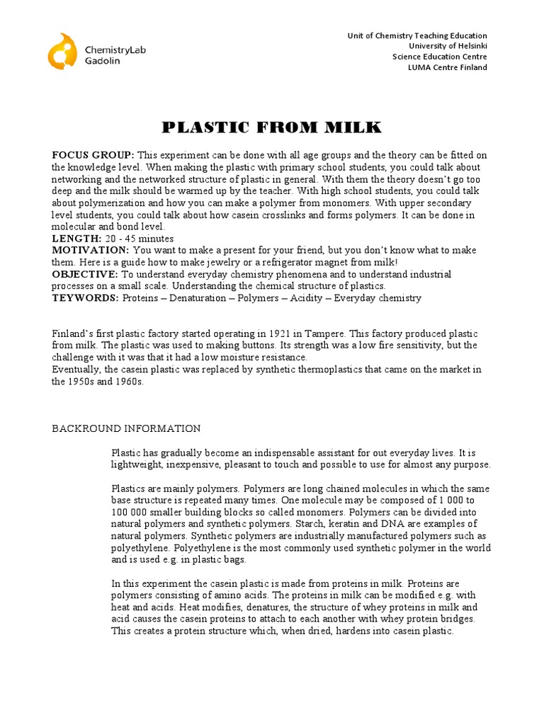 Plastic From Milk Eng | PDF | Polymers | Milk