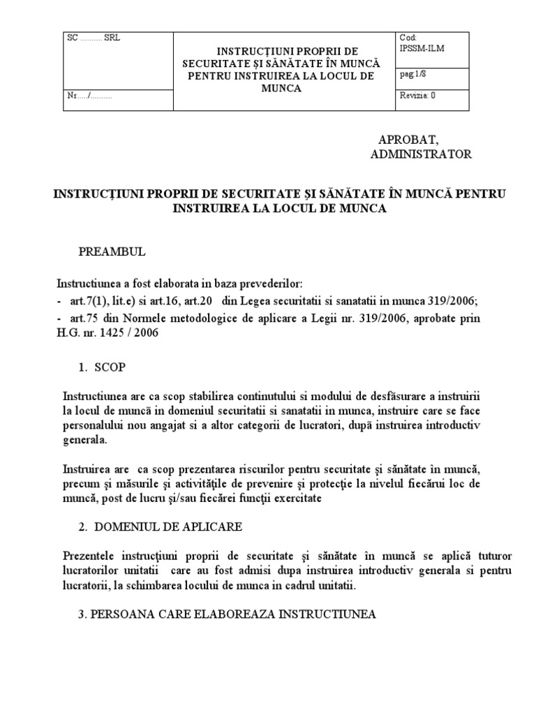 IPSSM - Instruire La Locul de Munca Si Tematica | PDF