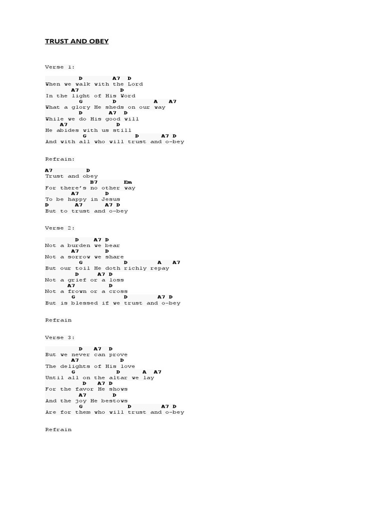 Trust and Obey Hymn Lyrics | PDF