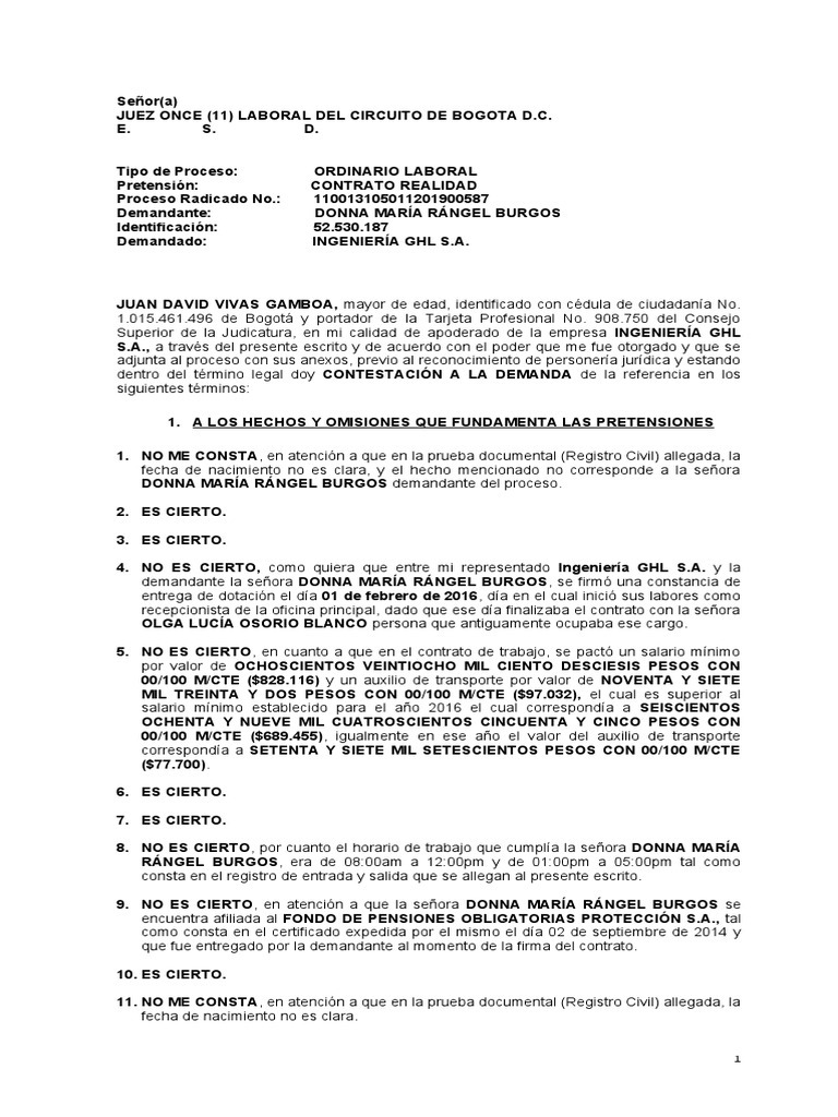 Modelo Contestación Laboral | Descargar gratis PDF | Derecho laboral ...