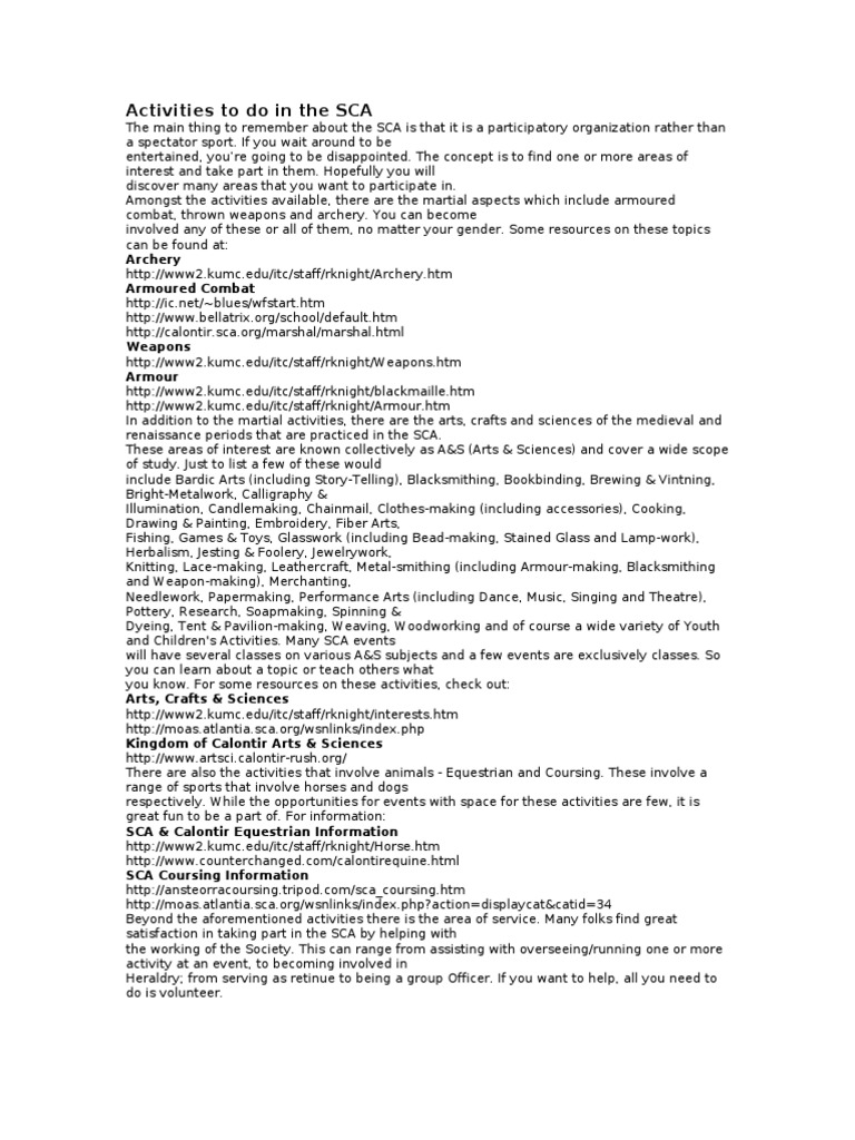 Activities To Do in The SCA | PDF | Baron