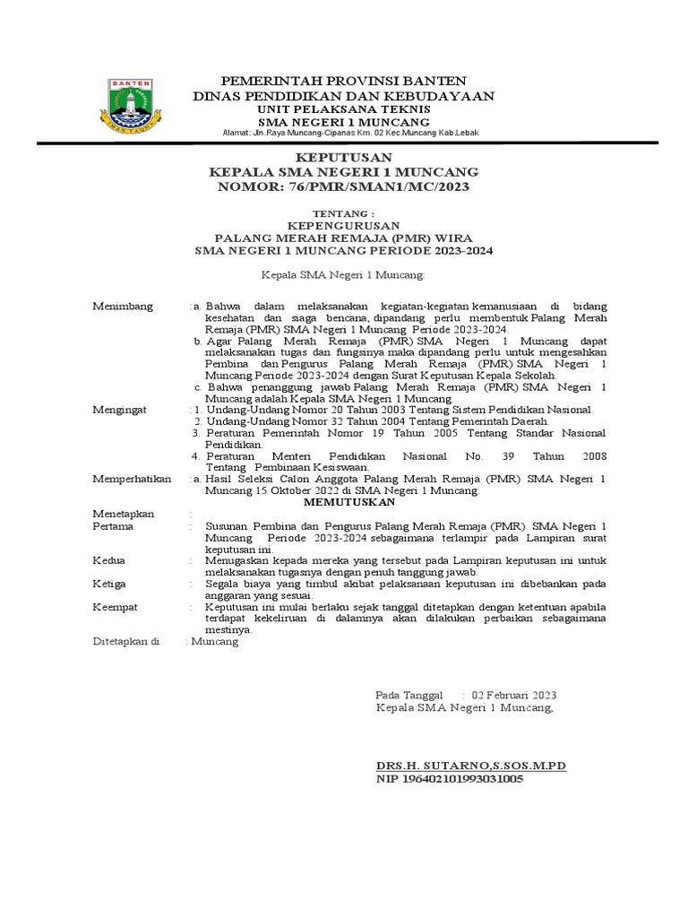 SK KEPENGURUSAN PMR Jadi | PDF