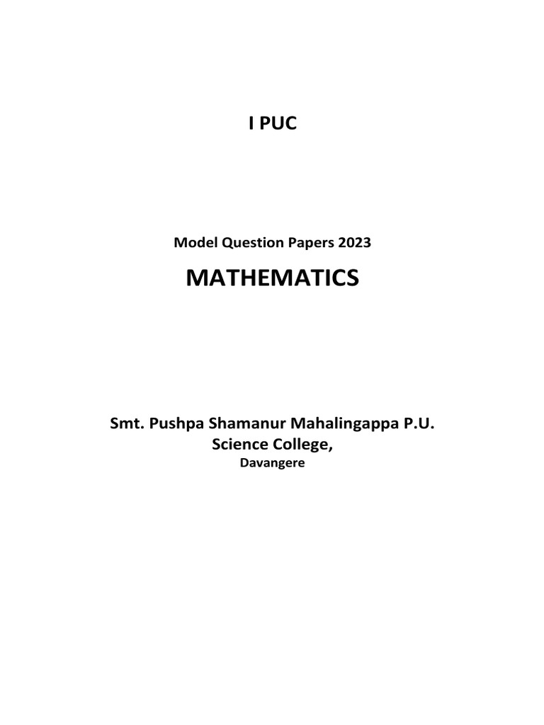 I PUC Model Question Papers | PDF | Function (Mathematics) | Equations