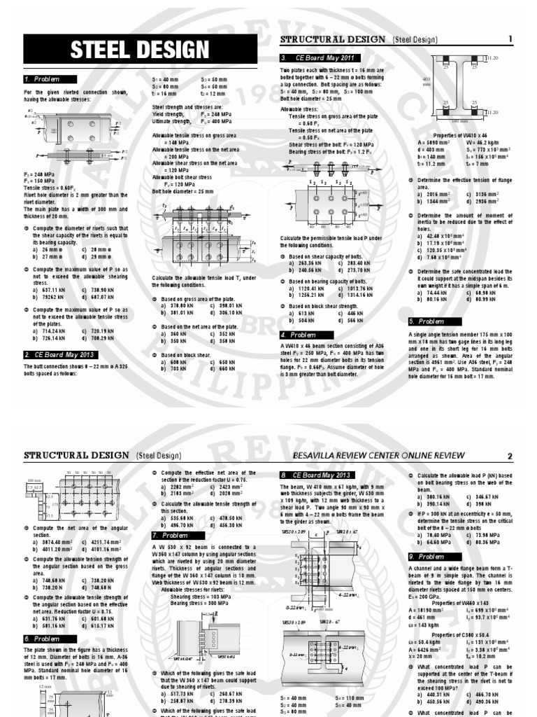 SteelDesignPracticeProblems PDF | Download Free PDF | Bending | Beam (Structure)
