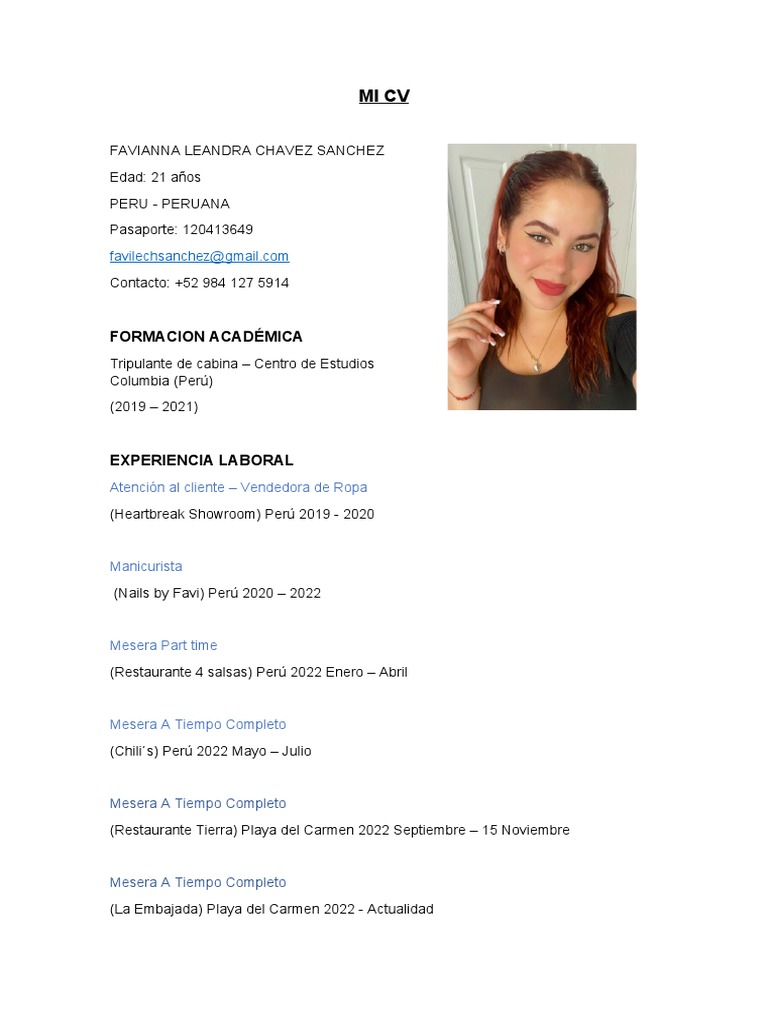 CV de Tripulante de Cabina Leandra Sánchez | PDF | Crecimiento personal ...